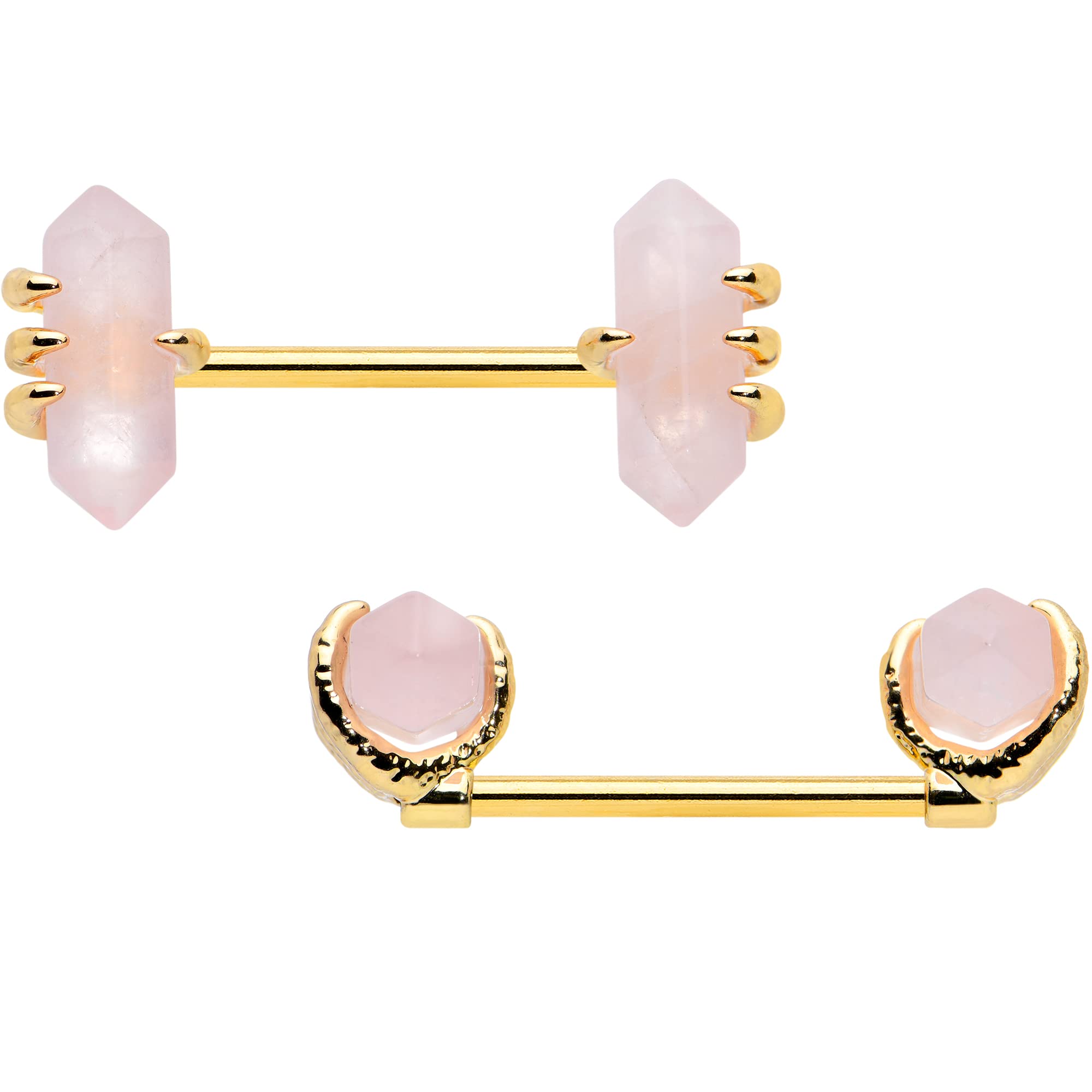 Body Candy 14G Womens Nipplerings Piercing Stainless Steel 2Pc Pink Rose Quartz Claw Nipple Ring Set 9/16"
