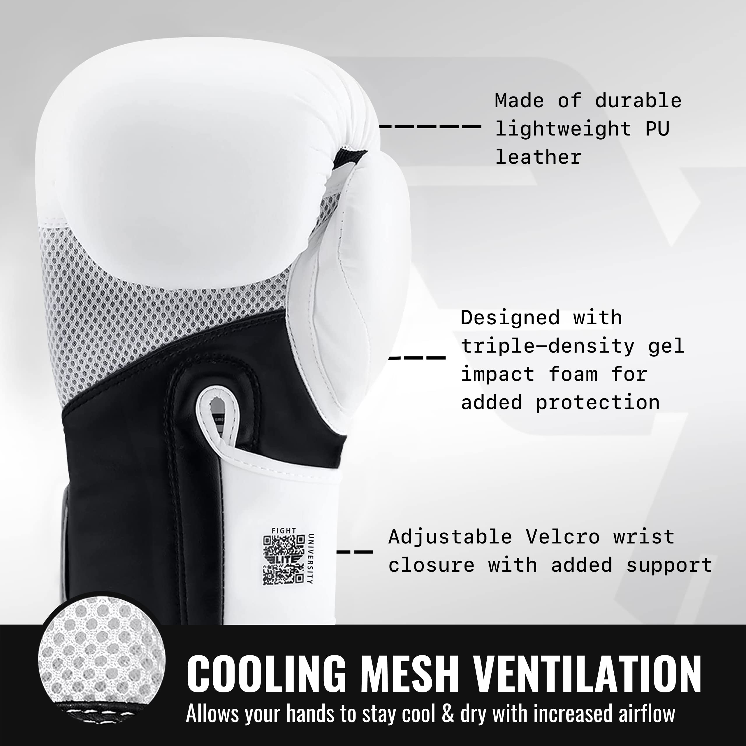 Best Boxing & Kick Boxing Gloves for Men and Women, Training & Sparring Gloves for Pro Fighters, Complimentary Hand Wraps and Mesh Bag (16, Black on White)