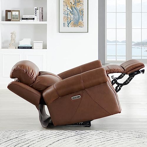 Hydeline Royce Zero Gravity Power Recline and Headrest Top Grain Leather Sofa Couch, 87", Brown