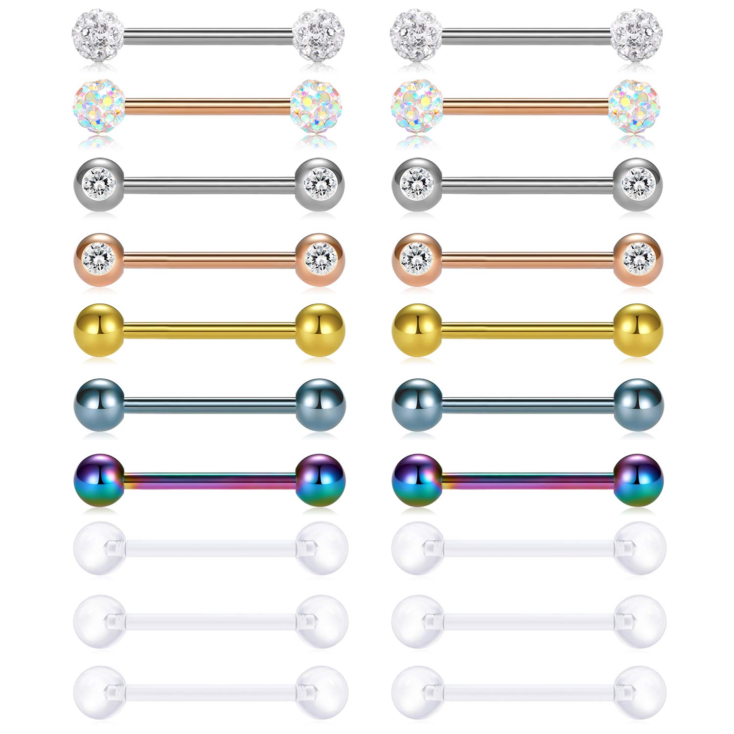 AVYRING 14G Nipple Rings Straight Barbells Surgical Steel Nipplerings Piercing Jewelry for Women 12/14/16/18mm 20pcs
