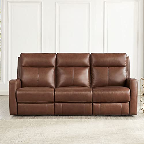 Hydeline Vienna Zero Gravity Power Recline and Headrest 100% Top Grain Leather Sofa with Built-in USB-Ports, Pecan