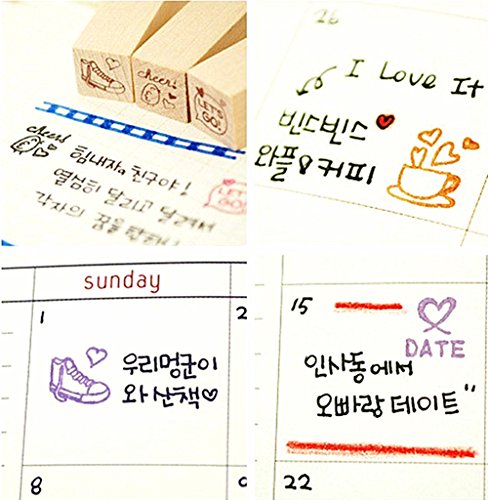 Diary Stamp Set,Wooden Rubber Signet for Children DIY Scrapbooking Planner Card Making(25pcs,Love Heart)