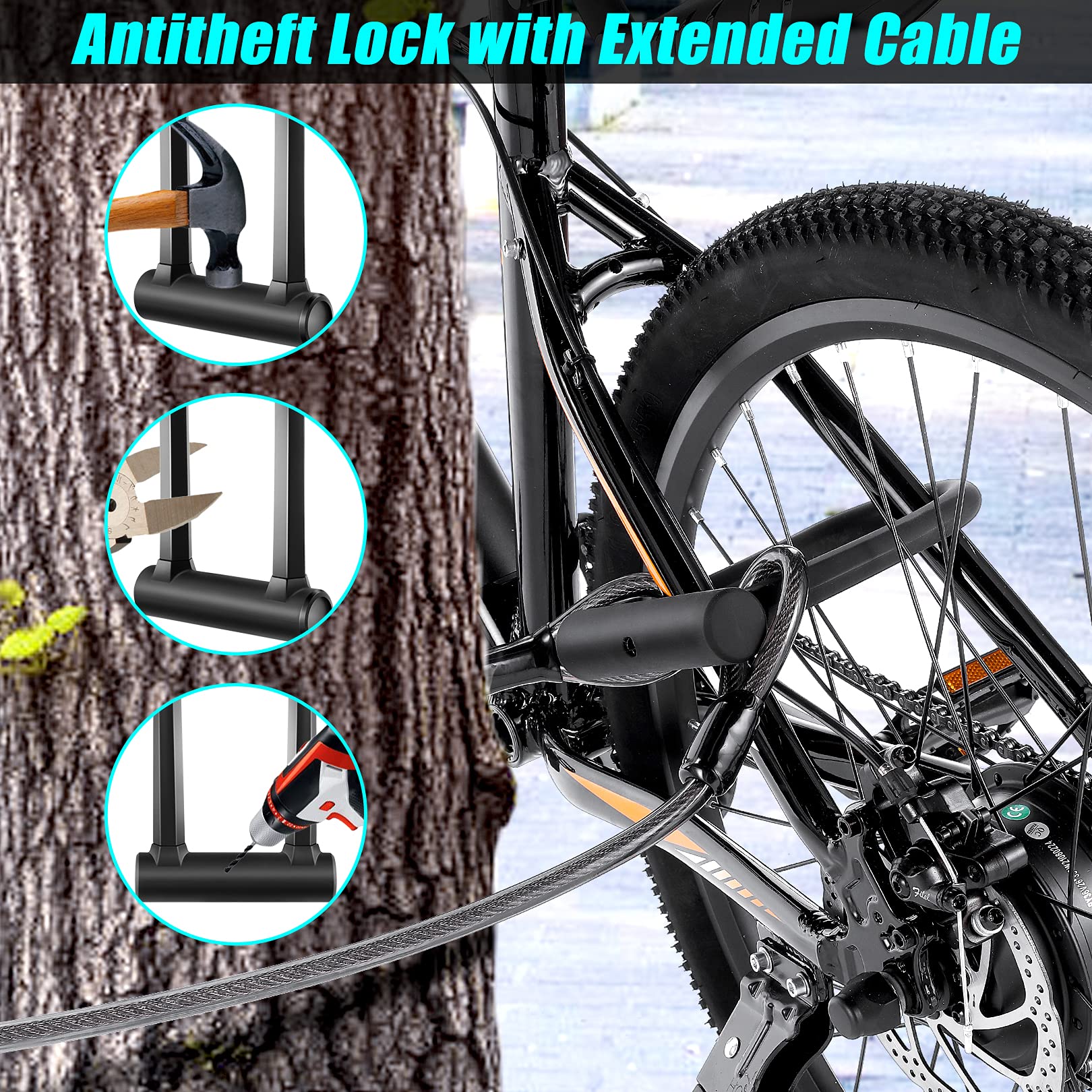 BIKFUN Bike Locks - Heavy Duty U Lock Set with 5 Feet Security Steel Cable & Mounting Bracket Anti Theft Bicycle Secure Lock