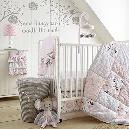Levtex Baby - Elise Table Lamp and Shade - Spindle Base with Pink Rosette Shade Lamp - Nursery Accessories - Measurements: 22 in. high and 6 in. Diameter