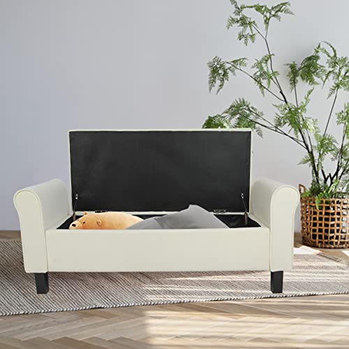 Babion Storage Bench End of Bed, Velvet Ottoman Bench with Storage and Arms, Upholstered Fabric Storage Ottoman Bench with Button Tufted, Storage Bench for Bedroom Living Room(White)