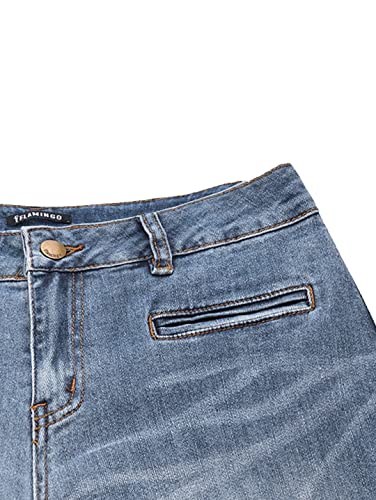 Flamingals Wide Leg Jeans for Women Stretch Low Waist Baggy Jeans Boot Cut Jeans Flare Leg Denim Pants Without Belt Navy Blue M
