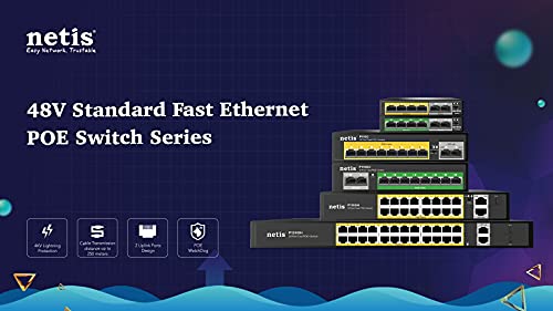 Netis PE6105 5-Port 10/100Mbps Speed Fast Ethernet PoE+ Switch | 4 Port PoE 65W Power and 1 Port Uplink with IEEE 802.3at/af Compliant Powered Devices