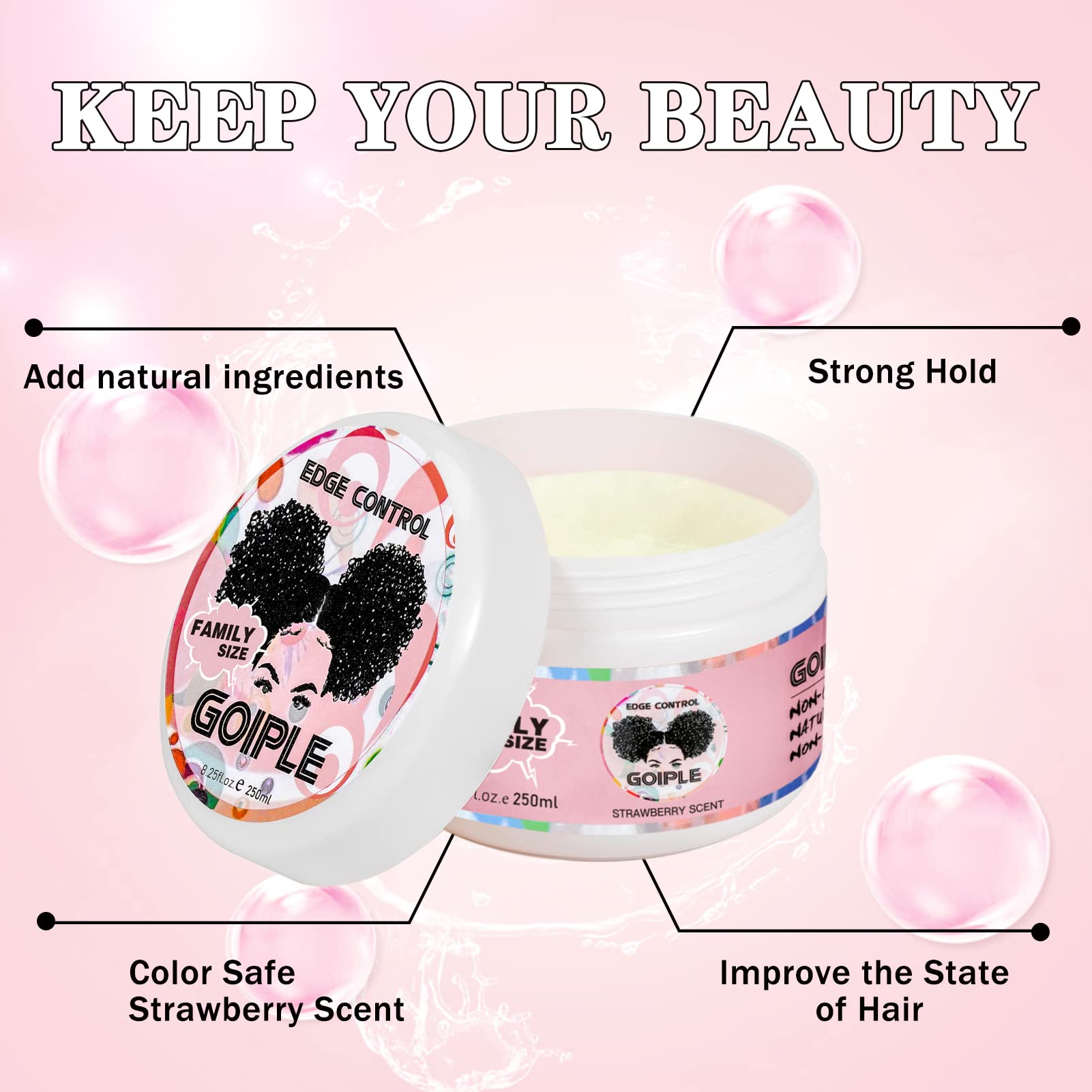 Goiple 8.25 OZ Edge Control Wax for Women, Non-greasy Edge Smoother, Hair Gel for All Hair Types, No Flaking, Extra Strong Hold Water-based Edge Stay Gel