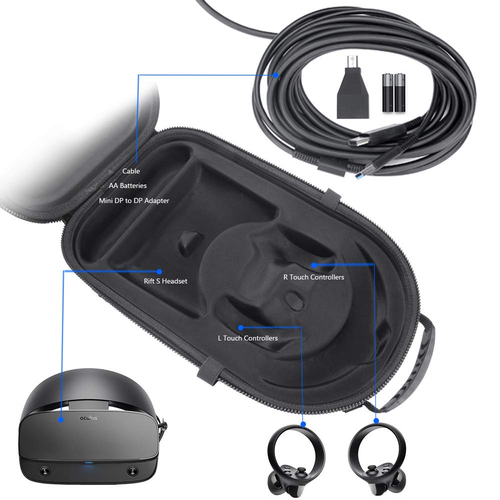 Esimen Fashion Hard Case for Oculus Rift S PC-Powered VR Gaming Headset and Controllers Accessories Travel Bag (Black)