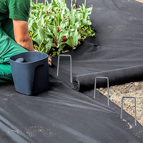 BEBEKULA 100 Pack 6 Inch Garden Stakes, Galvanized Landscape Staples for Weed Barrier Fabric, Heavy Duty Sod Pins Securing Pegs Netting Ground Sheets and Fleece, Ground Cover, Irrigation Tubing