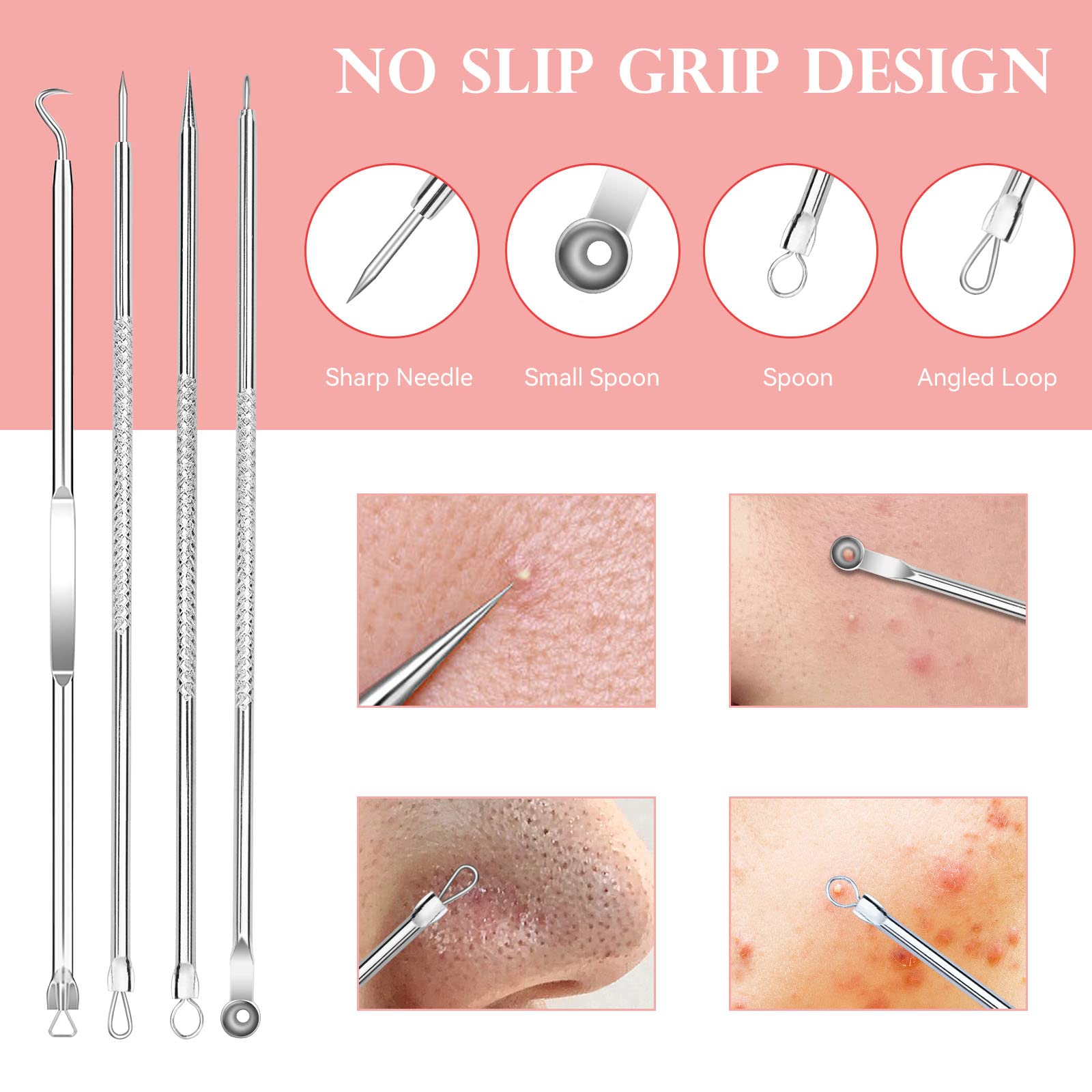 Blackhead Remover Tool Stainless Steel Comedone Pimple Extractor Kit with Portable Metal Case for Comedone Zit Acne Whitehead Blemish