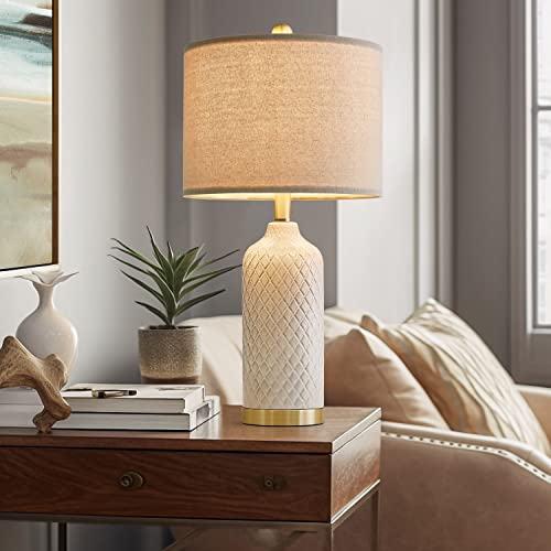 G-SAFAVA 24.25" Modern Ceramic Table Lamp Set of 2 White and Gold Lamp for Bedroom Living Room Bedside Lamps for Nightstand