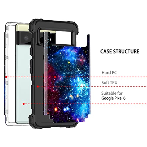 Miqala Compatible with Google Pixel 6 Case,Shiny in The Dark Three Layer Heavy Duty Shockproof Hard Plastic Bumper +Soft Silicone Rubber Protective Case for Google Pixel 6,Blue Sky