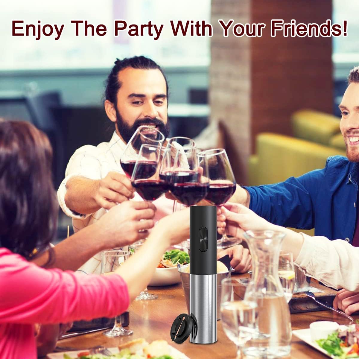 Battery Electric Wine Bottle Openers Electric Wine Opener, Wine Gift Automatic Wine Opener with Foil Cutter (Battery Stainless steel)