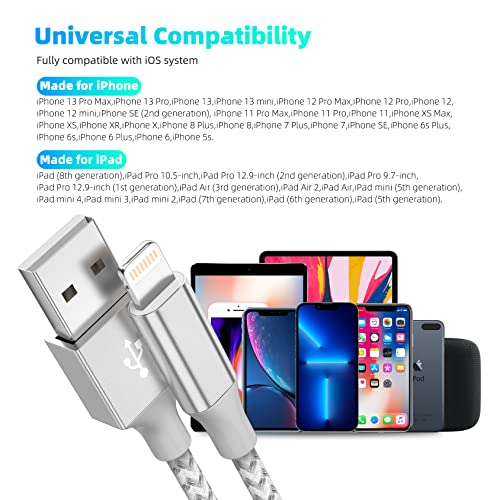 iPhone Charger [Apple MFi Certified] 3pack 10FT Lightning Cable Fast Charging High Speed Transmission Cord Compatible iPhone 14/13/12/11 Pro Max/XS MAX/XR/XS/X/8/7/Plus/6S -Grey White