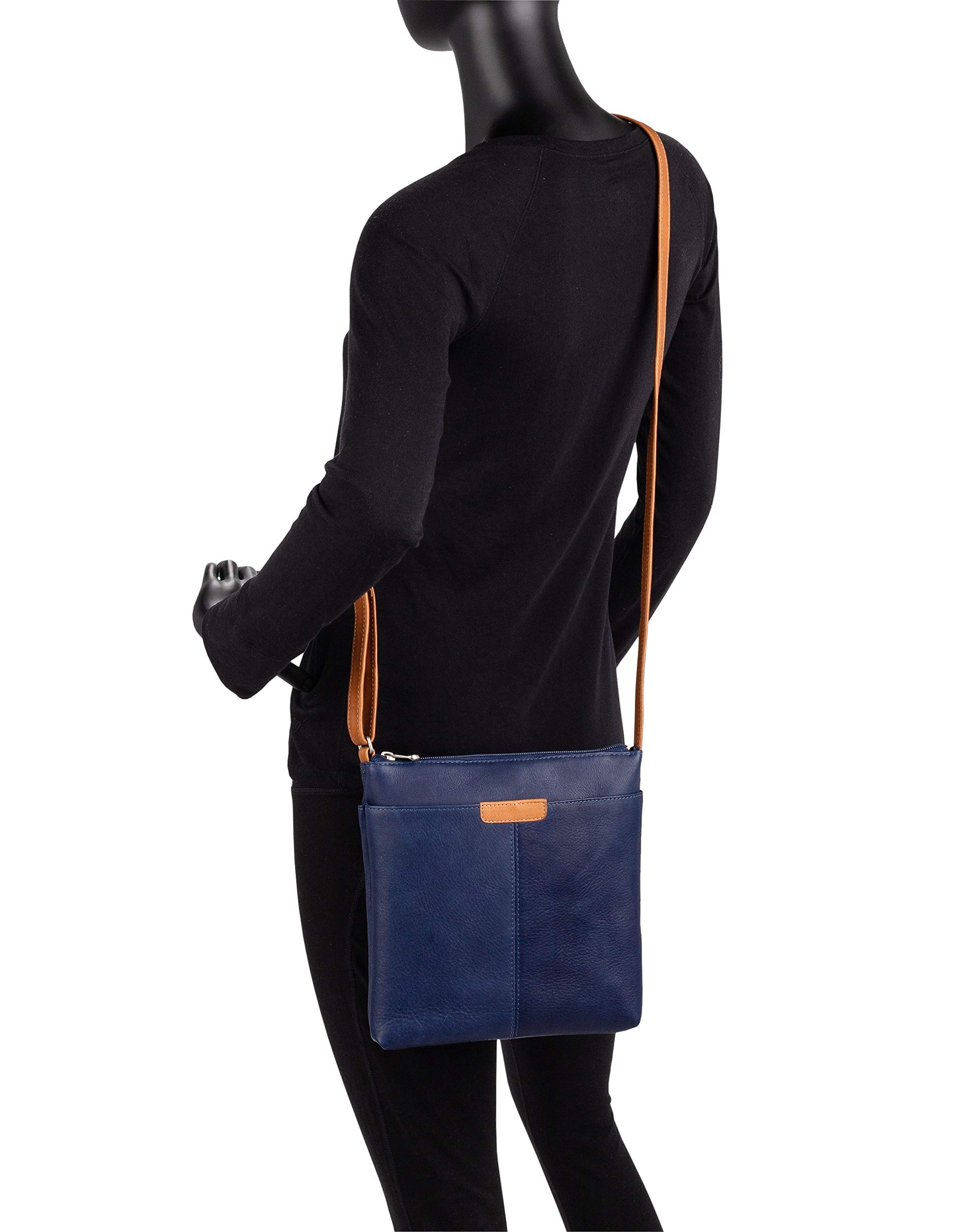 Le Donne Leather Cora Slip Pocket Crossbody - Premium Full Grain Colombian Leather, 9" x 9.5"x1" (Tan)