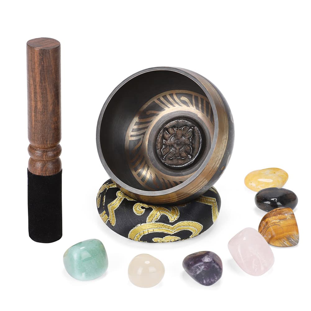 Biggo Tibetan Singing Bowl Set With Seven Stones-Meditation Sound Bowl for Yoga,Mindfulness,Chakra Healing,Self-Regulation,Handcrafte