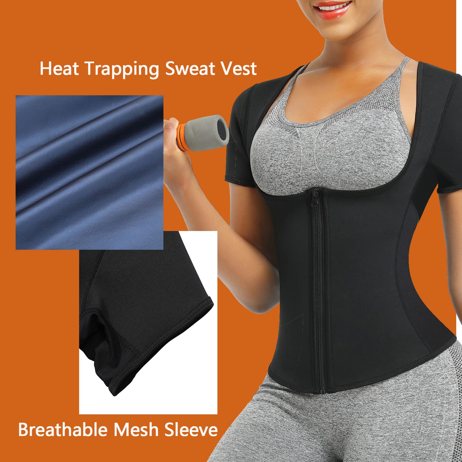 BODYSUNER Sauna Sweat Suit Waist Trainer for Women Workout Shirt Gym Tank Top Deep Blue,XL