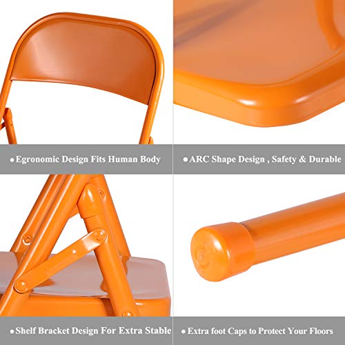 VECELO Metal Frame Folding Hold Up to 350 Pounds, Mounted Steel Chairs with Triple Braced & Double Hinged Back for Home Office, Set of 4, Orange
