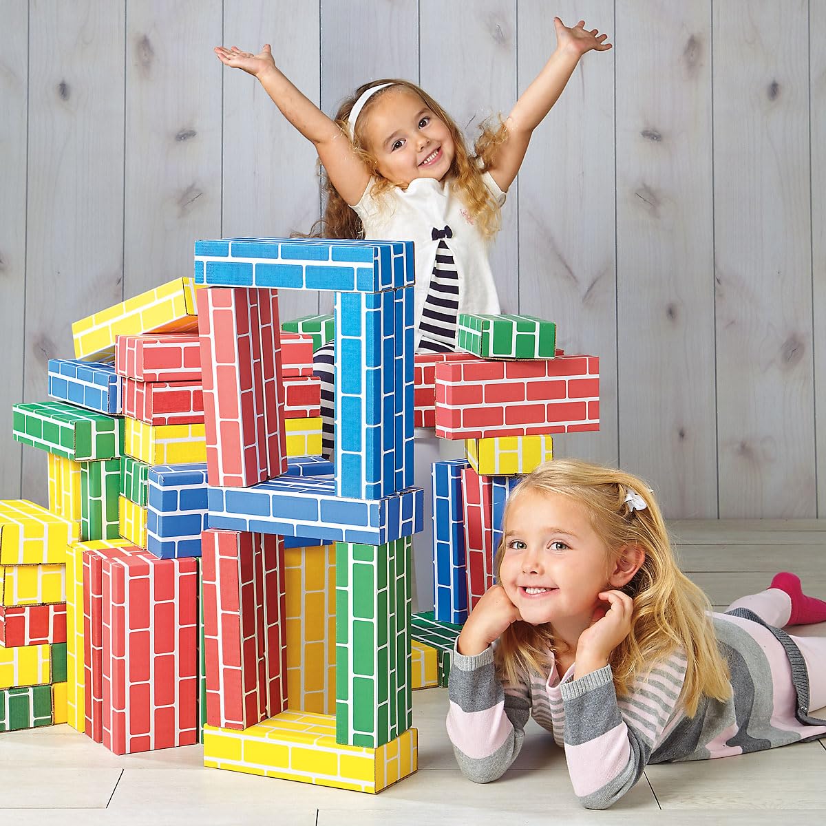 Lillian Vernon Primary Building Bricks - Kids Cardboard Bricks, Each 9" x 4" x 2" (Set of 24)
