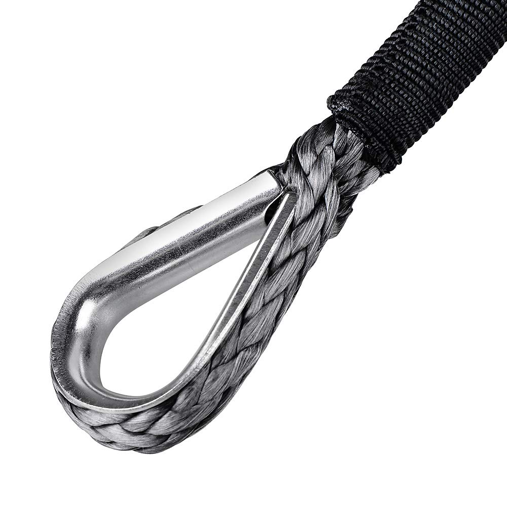 Astra Depot Black ATV UTV Synthetic Rope Extension 50ft 7500lbs Winch Line Cable with Thimbles