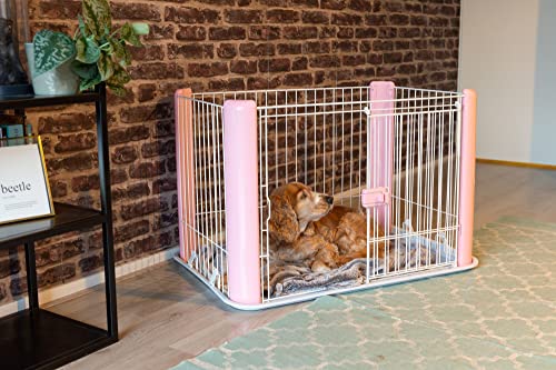 IRIS OHYAMA, Indoor Dog/Puppy playpen with Base, Sliding Door with Latch, Hooks for Easy Assembly, for Dog - Pet Circle CLS-960 - Pink