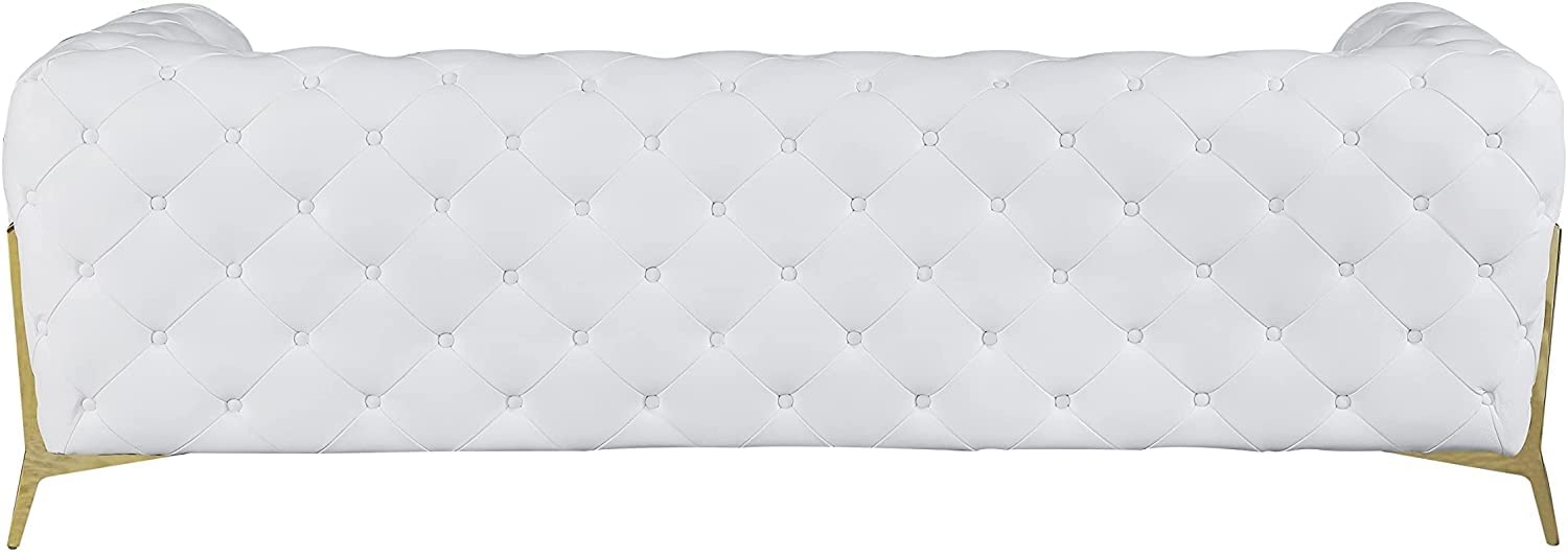 Blackjack Furniture Modena Modern Italian Leather Living Room Tufted Sofa, White
