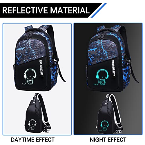 EDOSSA Backpack for Boys, 15.6 Laptop Backpack with USB Charging Port, Bookbag for School,Messenger Bag,Teens Backpack, Cool Backpack School, Backpack for Girls/Boys,luminous backpack,anime backpack.