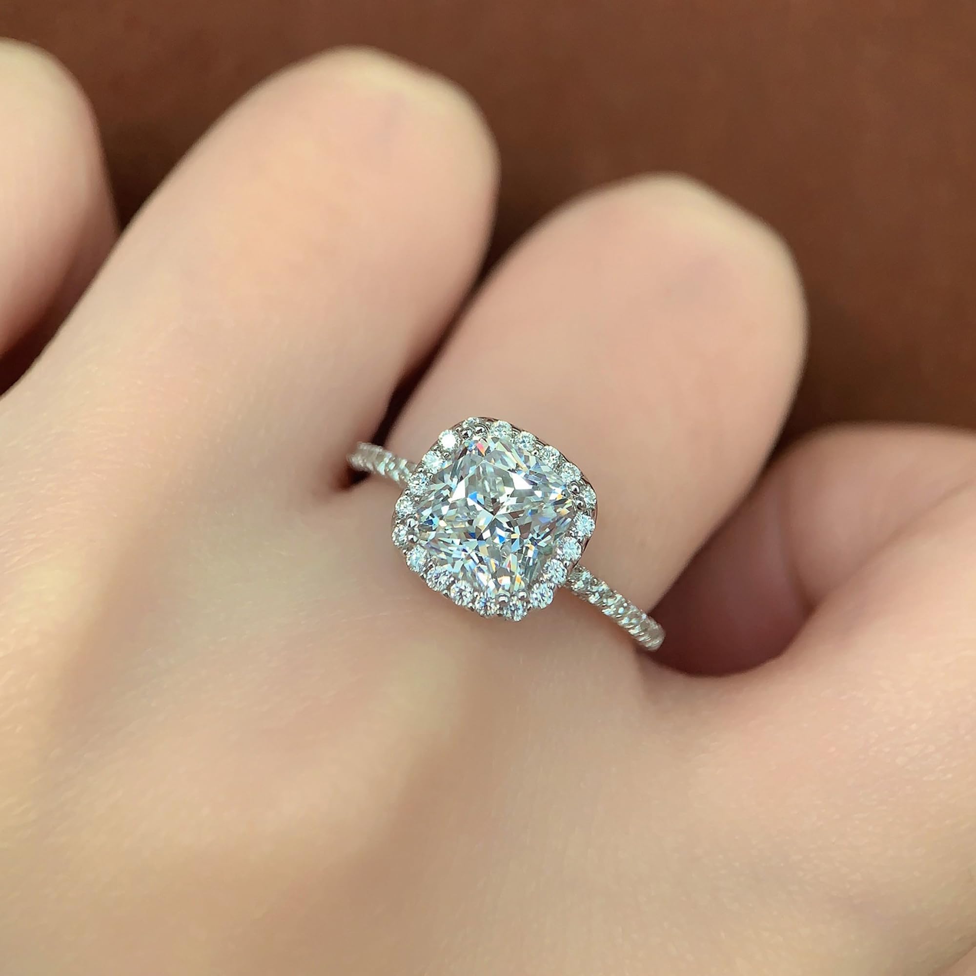 CGSRING Cushion Moissanite Rings, 2 Carat Cushion Cut Engagement Ring, Cushion Halo Engagement Ring (7)