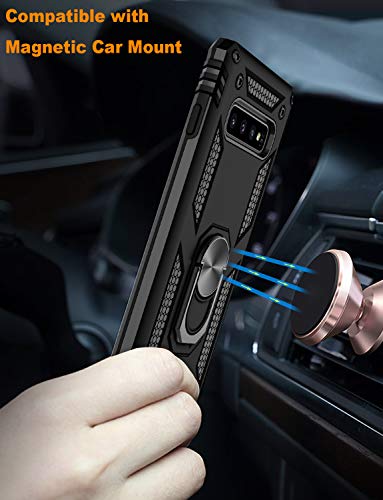 Galaxy S10+ Plus Case, Military Grade Drop Tested, Magnetic Ring Kickstand, Car Mount Compatible, Protective Black Cover