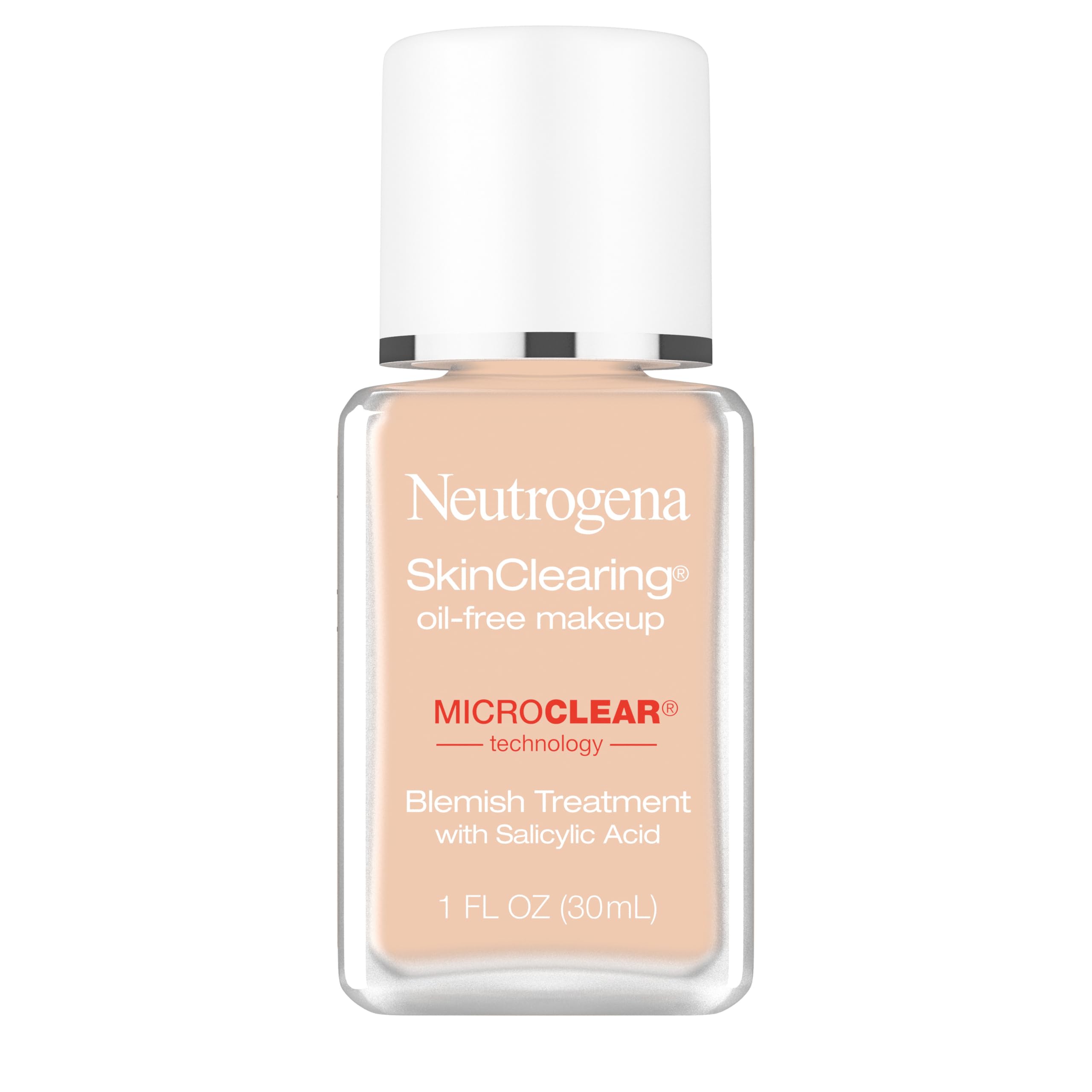 Neutrogena SkinClearing Oil-Free Acne and Blemish Fighting Liquid Foundation with.5% Salicylic Acid Acne Medicine, Shine Controlling Makeup for Acne Prone Skin, 60 Natural Beige, 1 fl. oz