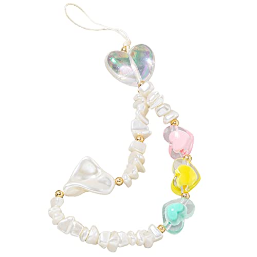 Mobile Phone Lanyard Pearl Beaded Phone Chain Transparent Heart Decor Phone Charm Universal Phone Lanyard Wrist Strap Anti Lost Phone Charm Strap Keychain Wallet Decoration Pendant for Women Girls