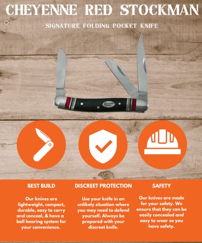 Cattlemans Cutlery Cheyenne Series Red Stockman Folding Pocket Knife β 3 Stainless Steel Blades in 1 Knife