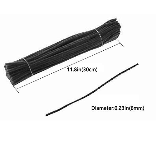Lind Kitchen 100 PCS Black Fuzzy Chenille Stems Pipe for Arts and Crafts Handmade DIY Twisting Rods