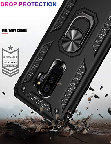 Galaxy S9 Plus Military Grade Case, 16ft Drop Tested, Magnetic Ring Kickstand, Car Mount Compatible, Slim Fit Protective Cover - Black
