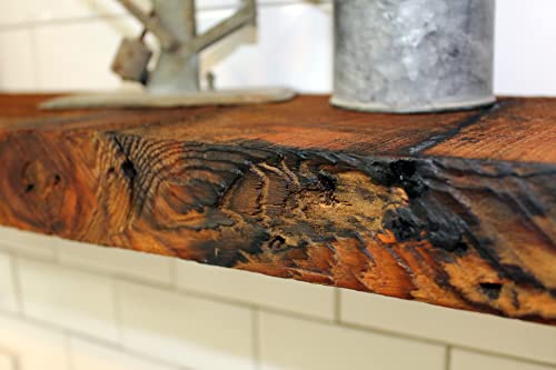 Modern Timber Craft Reclaimed Wood Mantel Shelf | Easy-to-Install | Steel Angle Brackets Included | Rustic Decoration | 2" Thickness | 60" L x 6" D, Oiled
