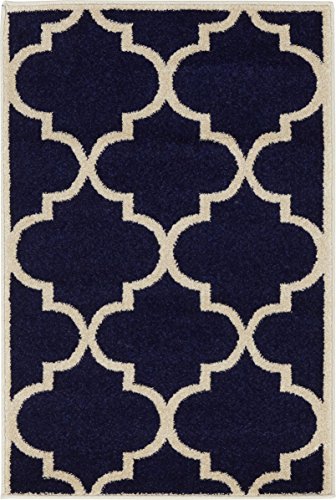 Unique Loom Trellis Collection Modern Morroccan Inspired with Lattice Design Area Rug, 2' 2" x 3' 1" Rectangle, Navy Blue/Beige