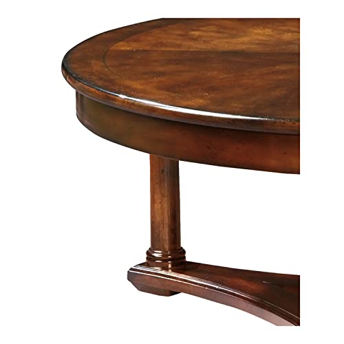 Hekman Furniture Bailey Round Coffee Table β Macadamia Finish, Lower Shelf, Rustic American Cherry Veneers & Select Solids, Lightly Distressed, Mid Century Modern Living Room Furniture