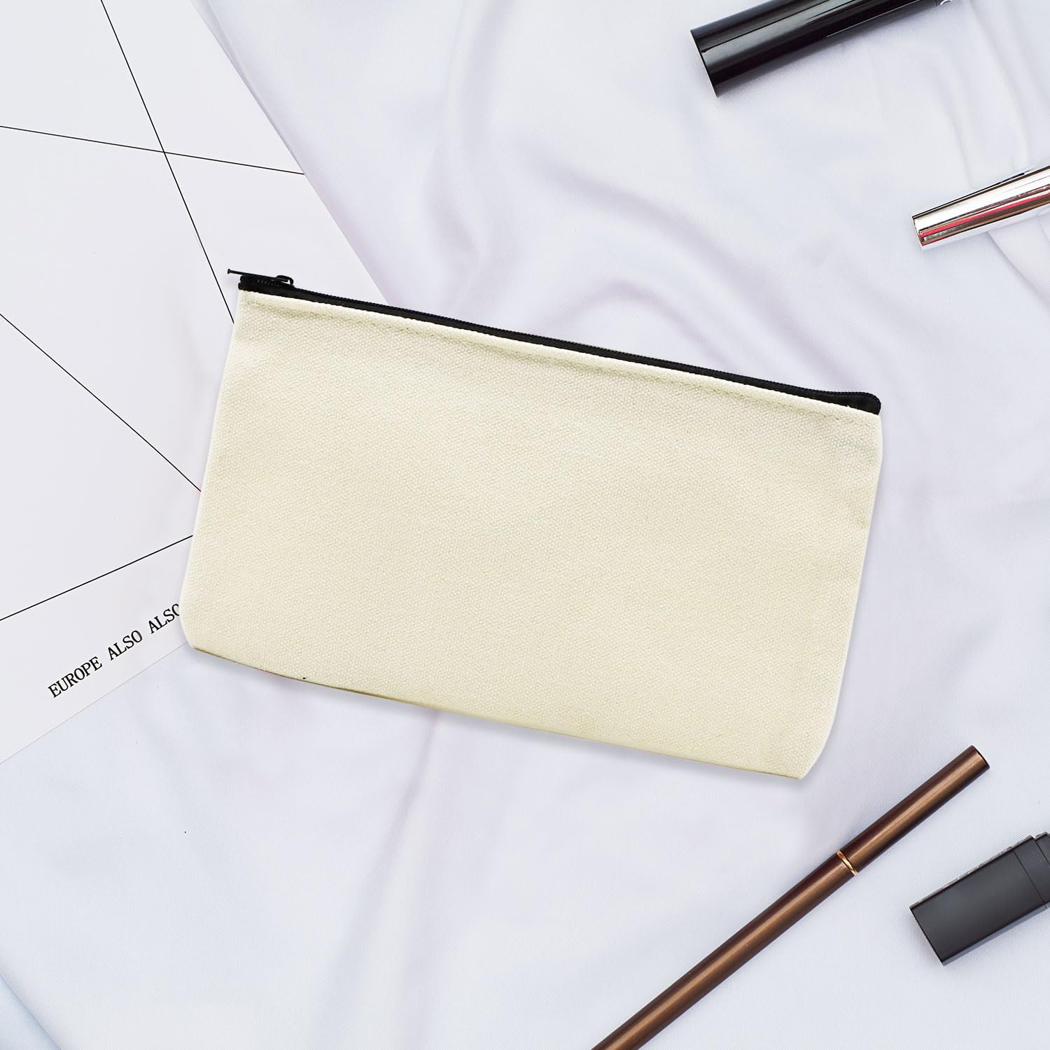 Dohia Blank Canvas Pencil Pouch Bulk Canvas Cosmetic Bag DIY Craft Bag Multi-Purpose Travel Toiletry Bag Canvas Zipper Bags D1-2307-KBLLD