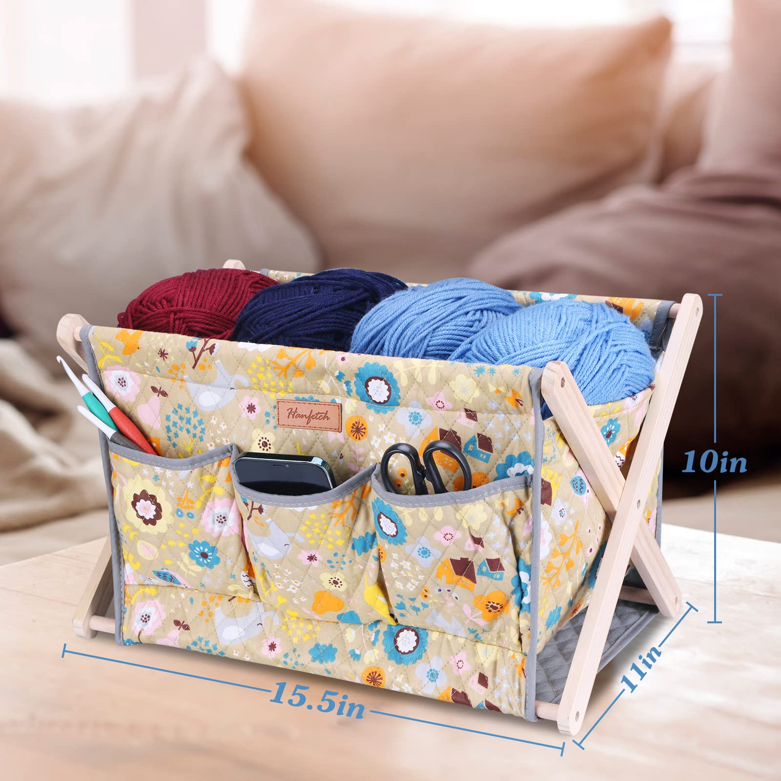 Hanfetch Yarn Caddy Large Size Yarn Storage Organizer for Yarn Skeins-Organizer for Crochet Hooks Knitting Needles Other Accessories (Flower- Yellow Easy Assembly)