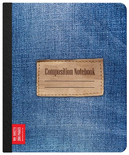 E-CLIPS USA Composition Notebook Wide Ruled, Aesthetic Composition Notebook, Hard Cover, Jean Print Preppy Composition Notebook, 100 sheets 200 Pages (3 Pack)