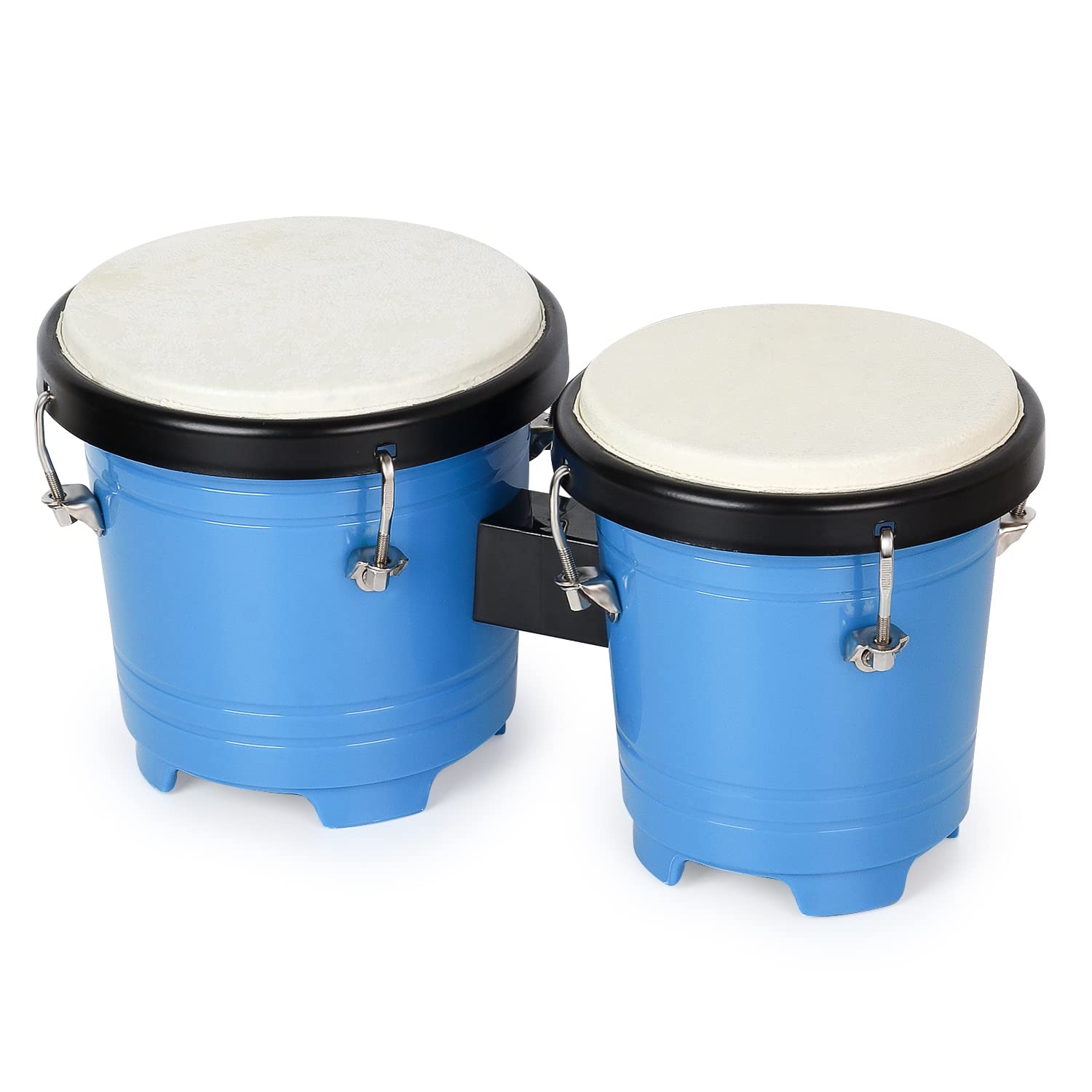 MUSCELL Bongos for Kids,5" and 6" Plastic Small Bongo Drums,Natural Sheepskin Head,w/ 8pcs Egg Shakers,for Baby Children Special Christmas Birthday Gift - Blue