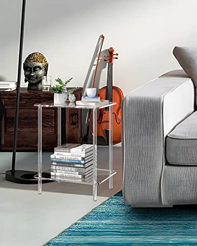 KSacry Small Acrylic Side Table for Small Spaces, 3 Tier Clear Side Table,Small Nightstand/Bedside Table/End Table for Living Room, Bedroom, Bathroom,15.75" L x 11.81" W x 20" H