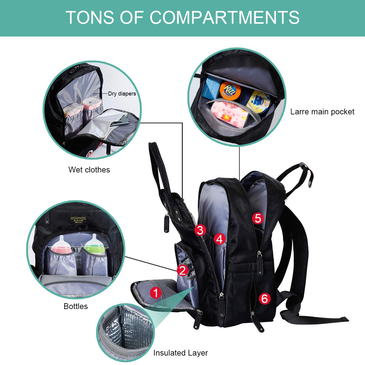 Baby Diaper Bag Backpack-Large Backpack Diaper Bag Organizer With Changing Pad For Mom Dad Travel , Modern Cloth Diaper Wet Bag Black Tote Nappy Bags