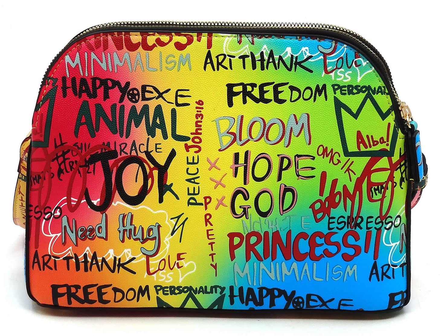 MIZUBA Multi Graffiti Tassel Zipper Crossbody Bag graffiti bags for spray cans graffiti art bag graffiti bags and purses (Blue/fuchsia)