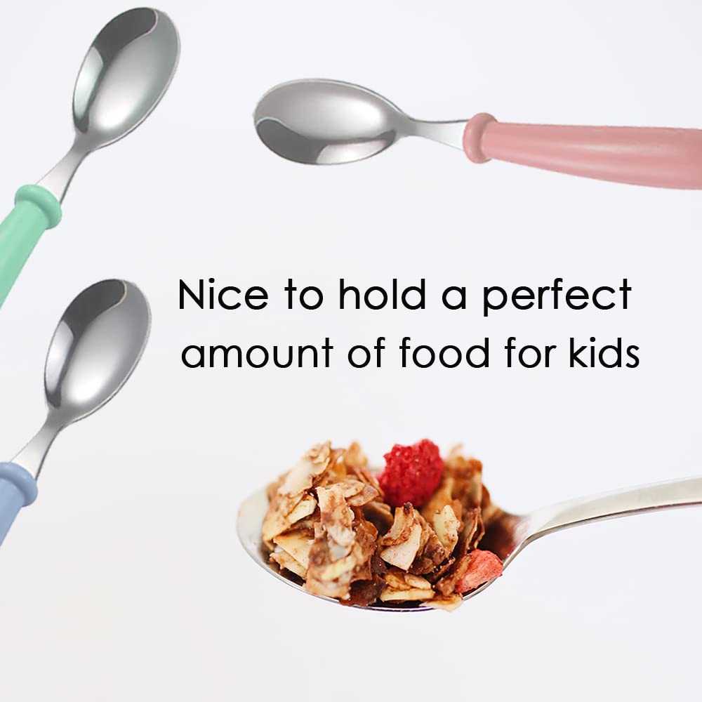 AWEELON 8PCS Kids Utensils,Toddler Utensils Stainless Steel Baby Forks and Spoons Silverware Set with Round Handle for Lunch Box
