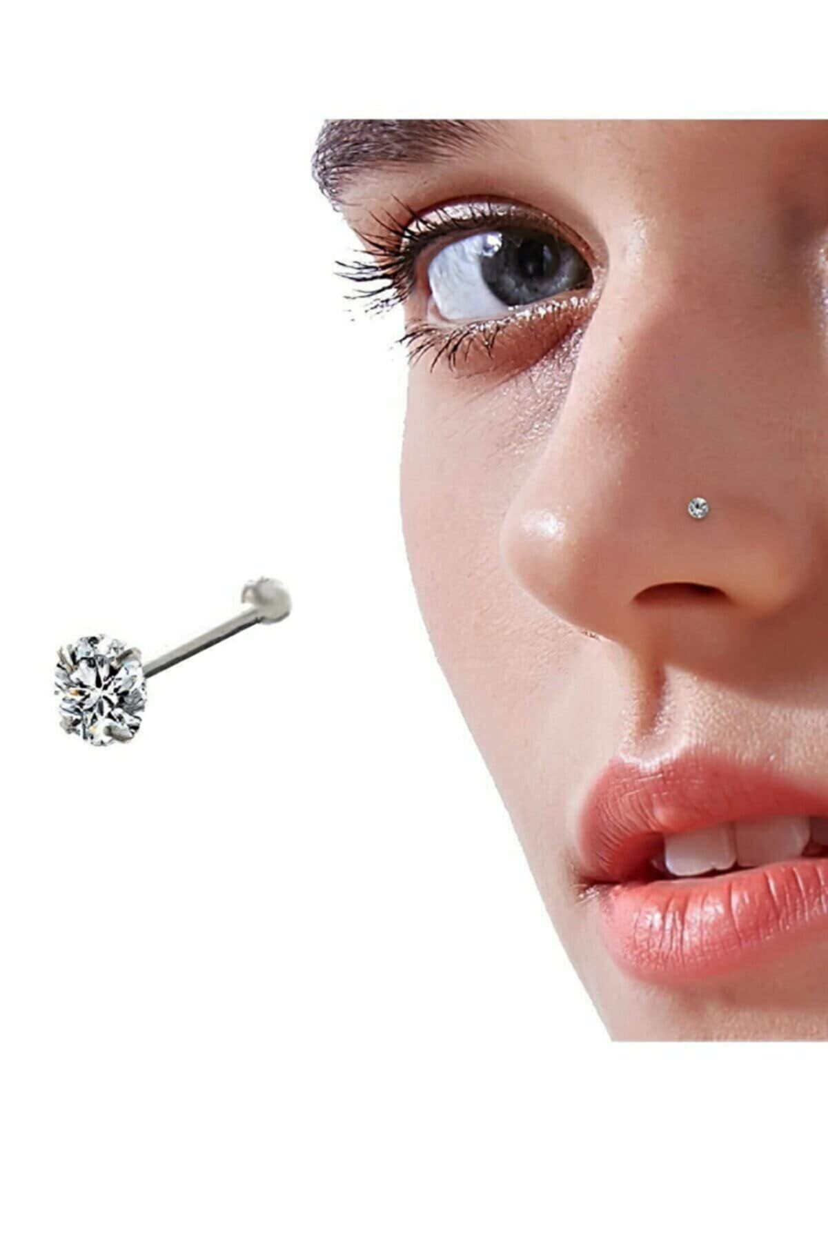 Begonia Accessory 925 Sterling Silver Solitaire Nose Ear Stud Piercing (2,5 mm, transparent)