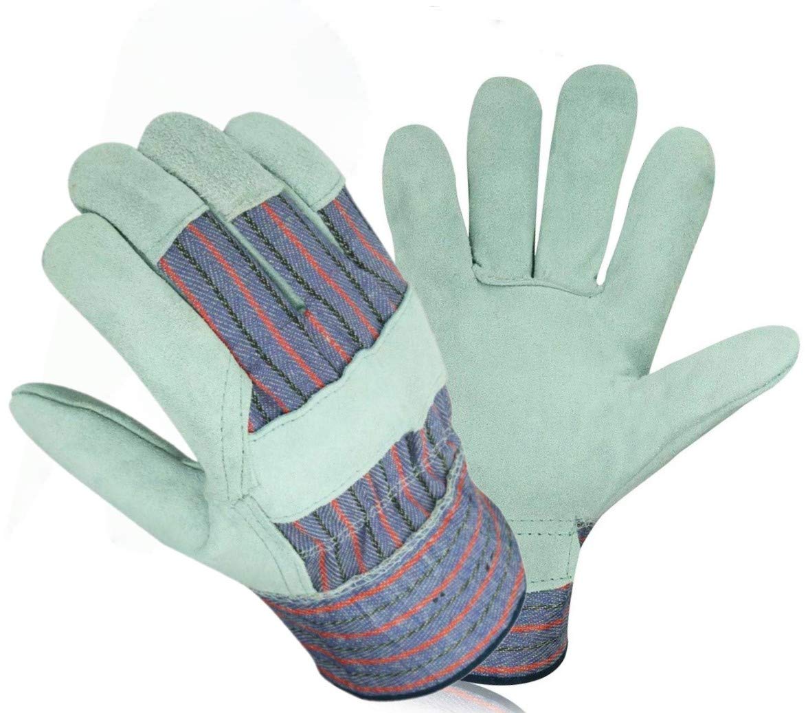 Benchmark 12 Pack - Leather and Cotton Work Gloves - Garage, Yard, Garden, Industrial, Commercial - One Size Fits Most