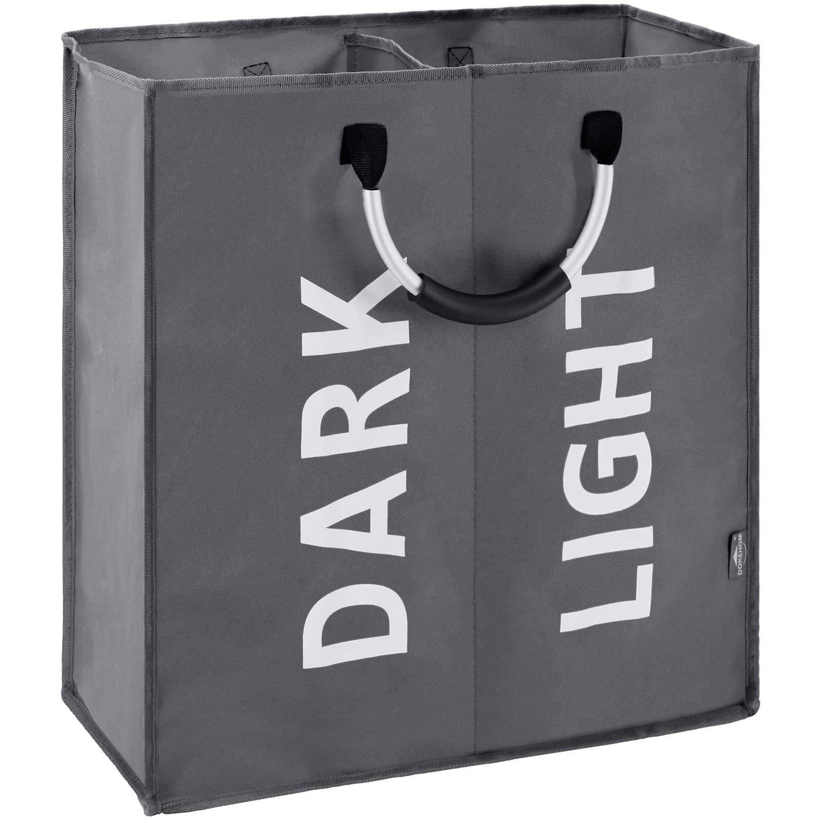 DOKEHOM 80L Large Collapsible Washing Laundry Basket Bag with 2 Sections for Bedroom, Fabric (Dark Grey)