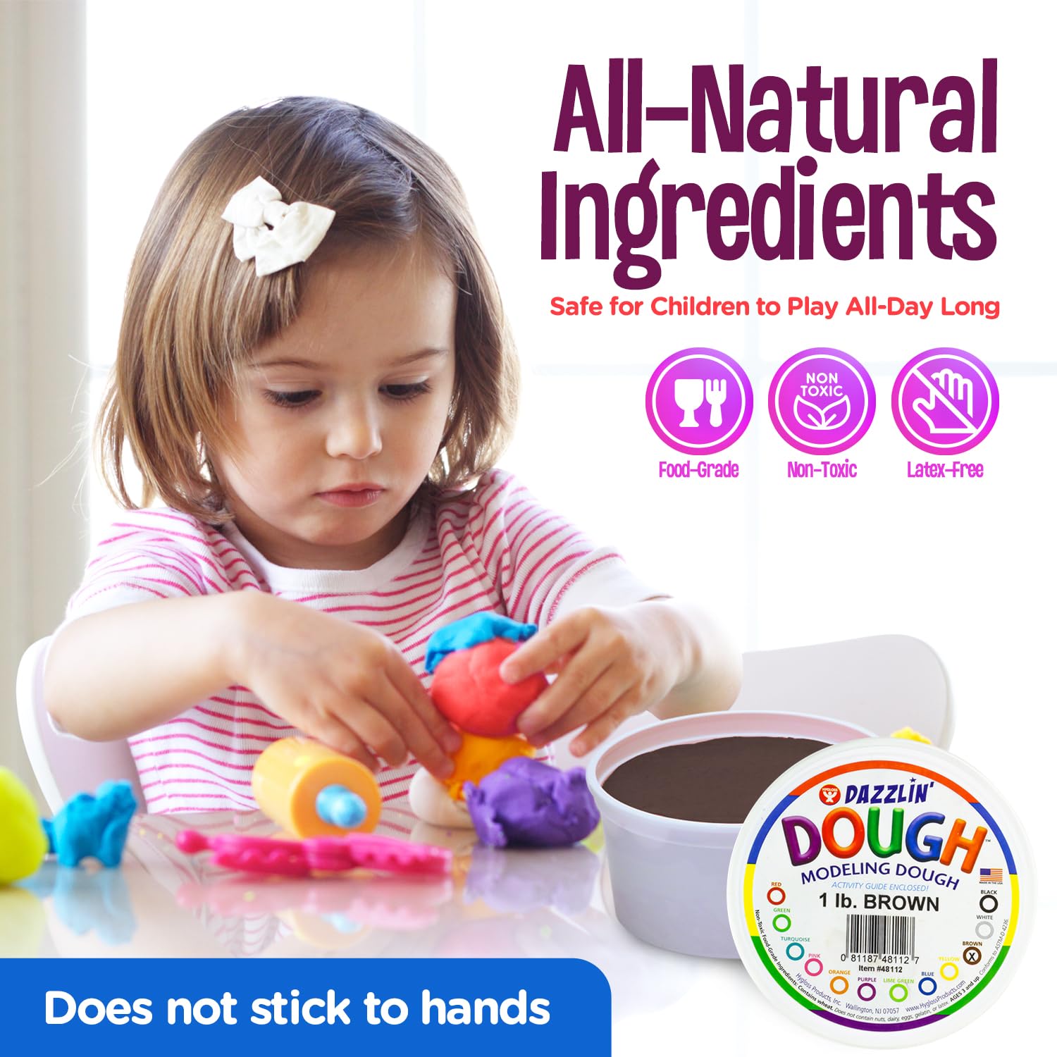 Hygloss Products Dough, Safe & Non-Toxic Modelling Dough for Arts & Crafts, Learn, Unscented, 1lb. Brown